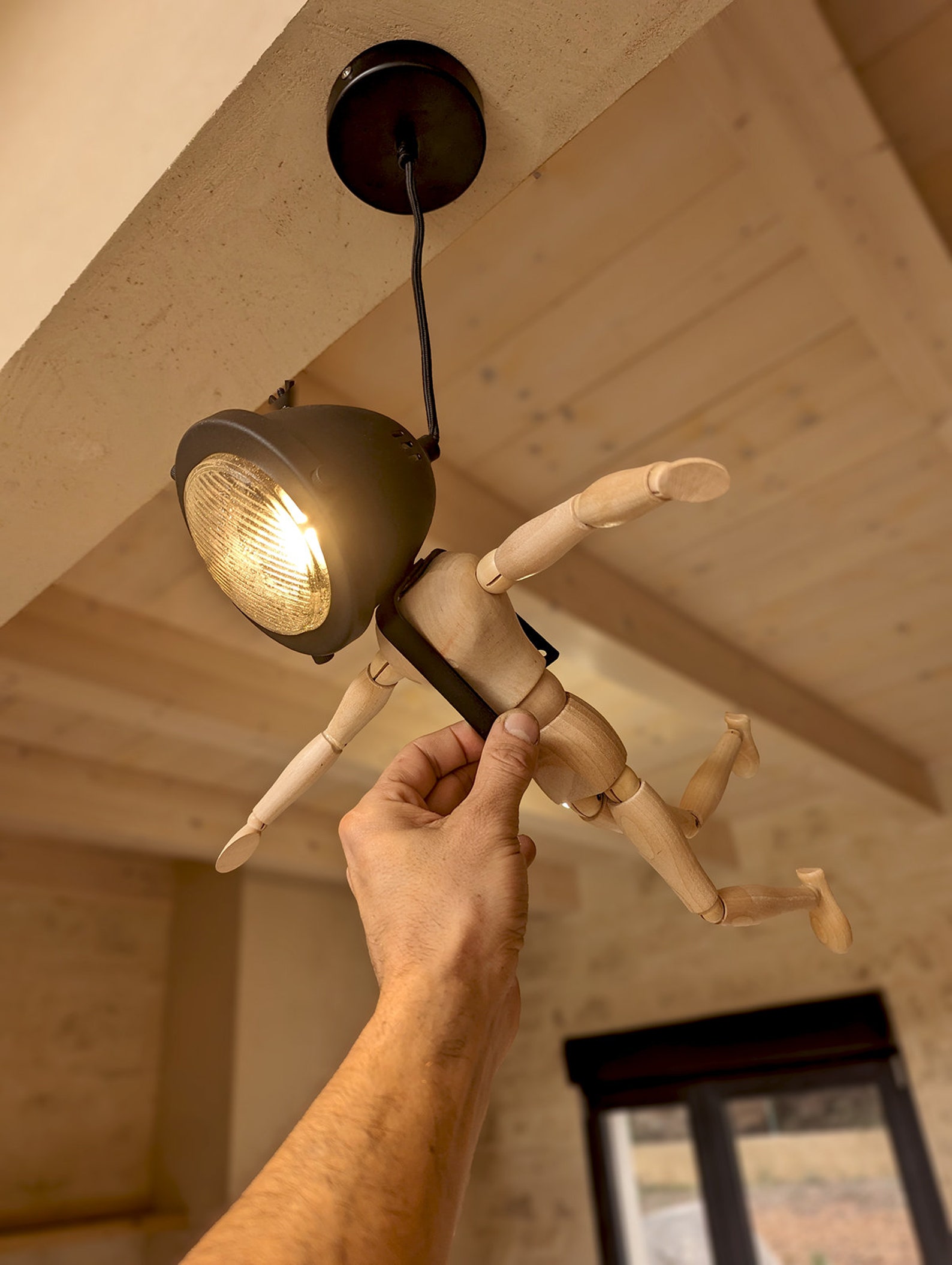CEILING LAMP, WOODEN MAN, Black Color, Mannequin Lamp, Unique Lamp ...
