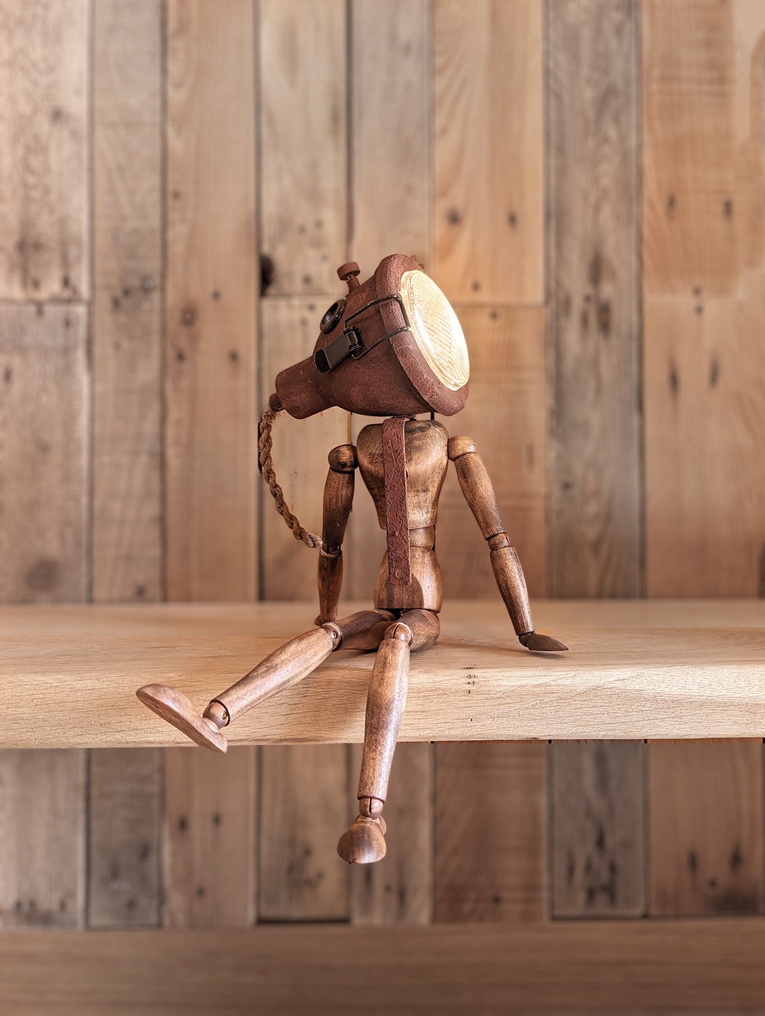 WOODEN MAN LAMP, Rust Color, Portable Battery-powered Lamp, Unique Lamp ...