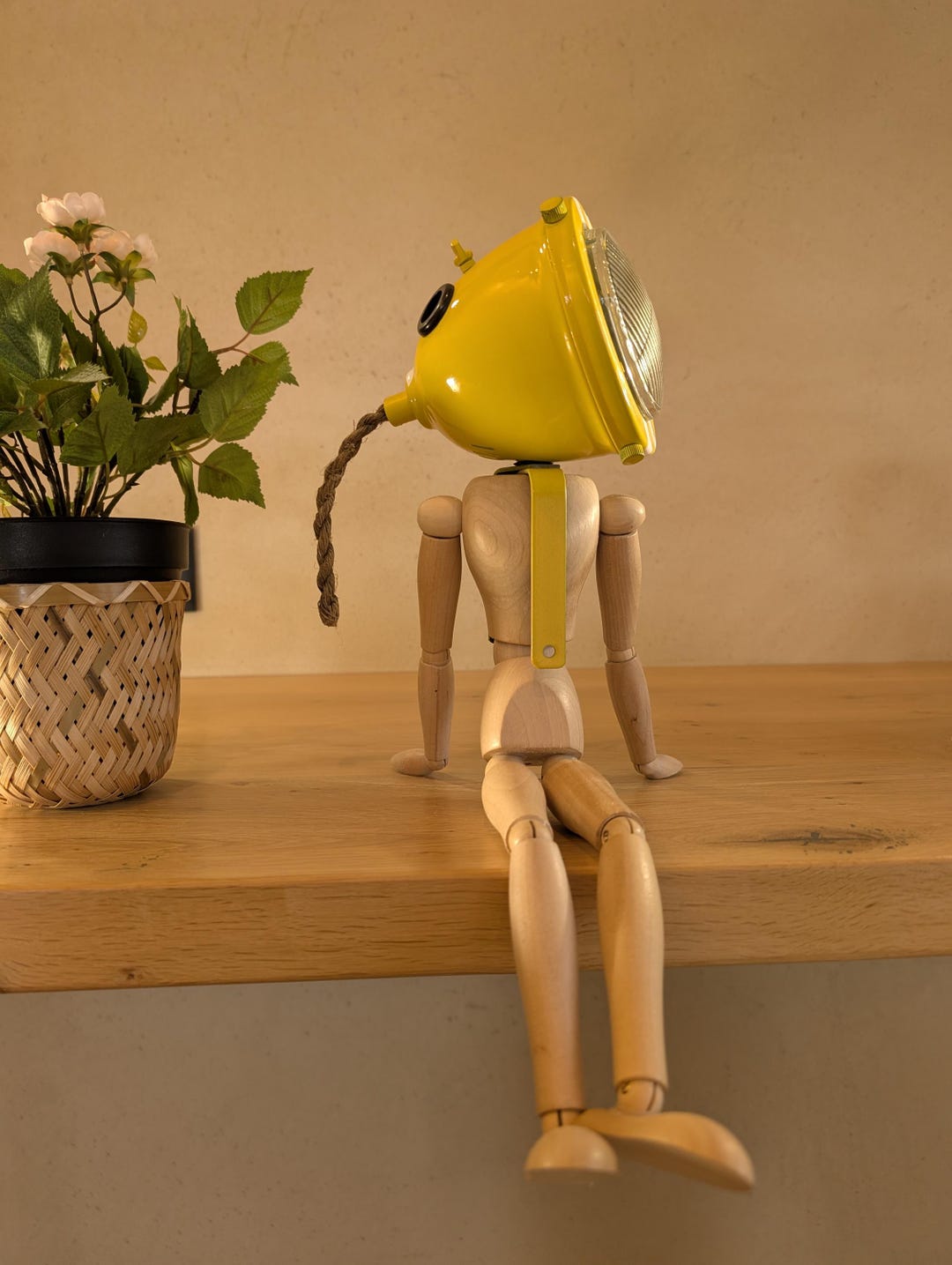 WOODEN MAN LAMP, Yellow Color, Portable Battery-operated Lamp, Unique ...