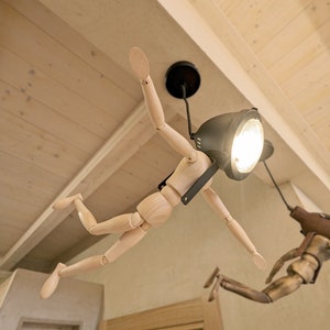 CEILING LAMP, WOODEN MAN, Black Color, Mannequin Lamp, Unique Lamp ...