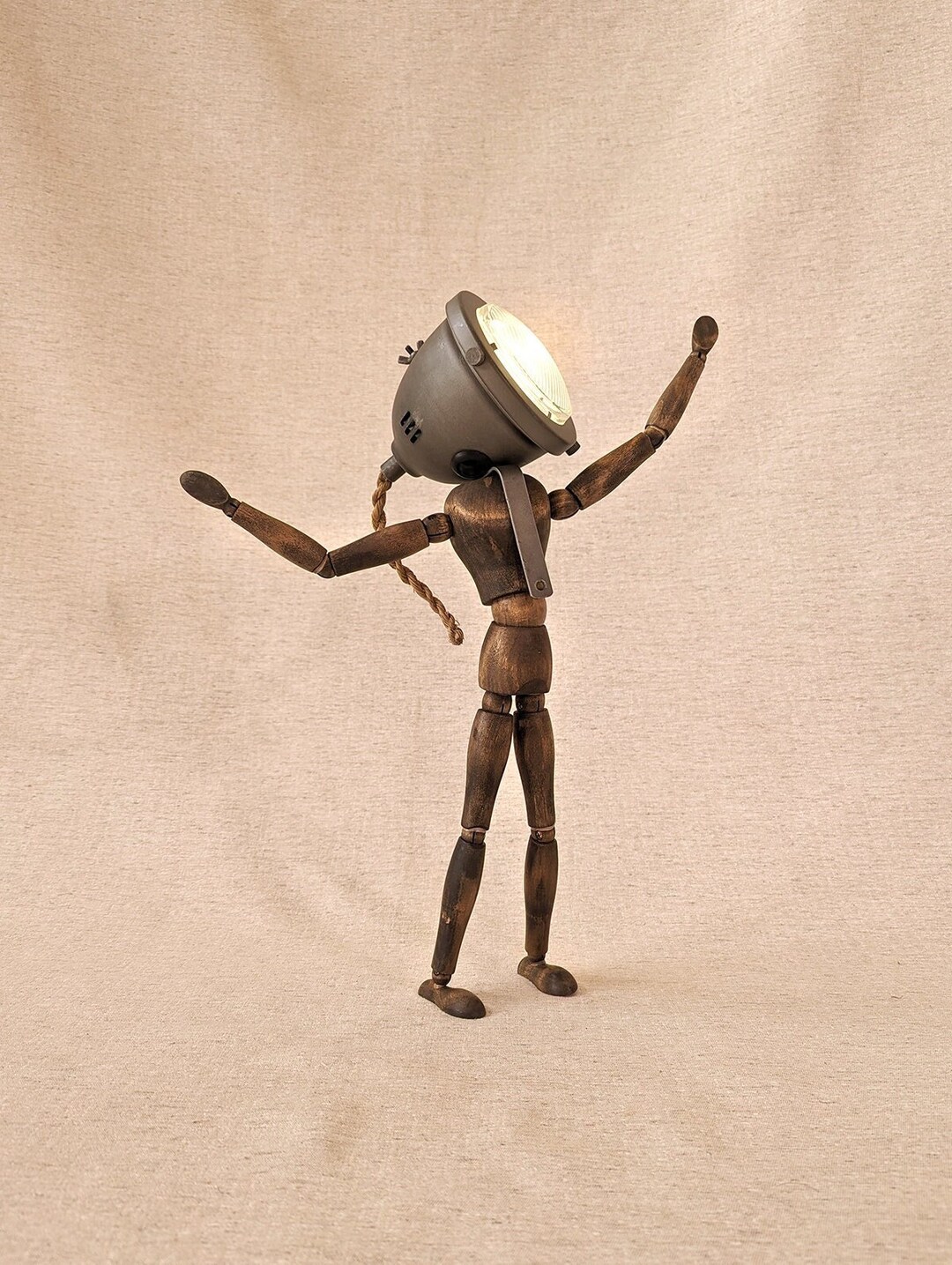 WOODEN MAN LAMP, Grey Colour, Portable Battery-operated Lamp, Unique ...
