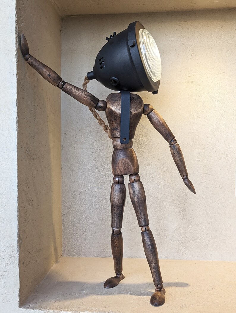 WOODEN MAN LAMP, Black Color, Portable Battery-powered Lamp, Unique ...