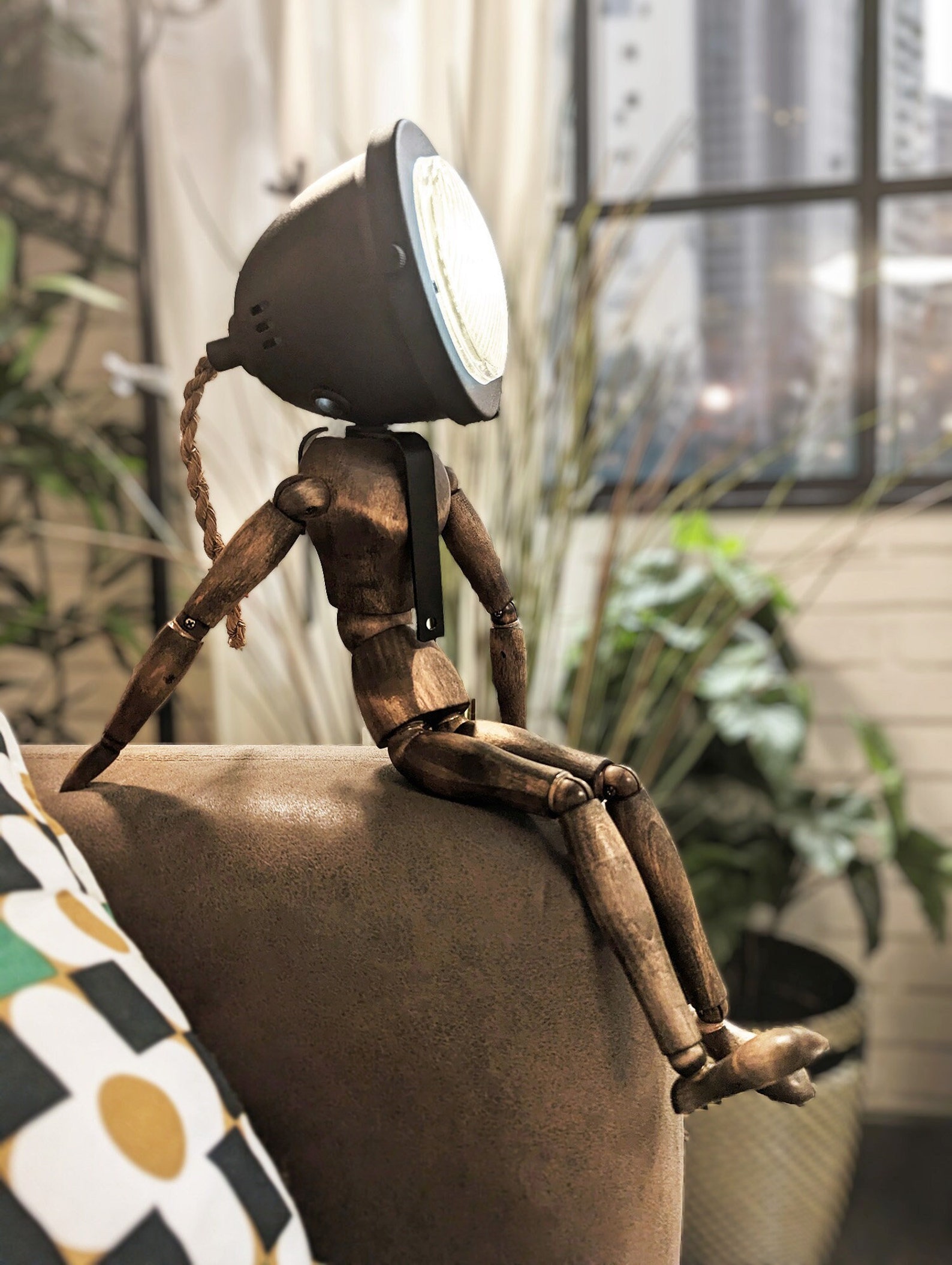 WOODEN MAN LAMP, Black Color, Portable Battery-powered Lamp, Unique ...