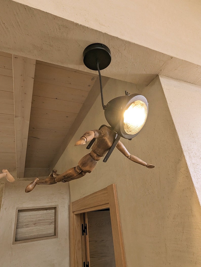 CEILING LAMP, WOODEN MAN, Black Color, Mannequin Lamp, Unique Lamp ...