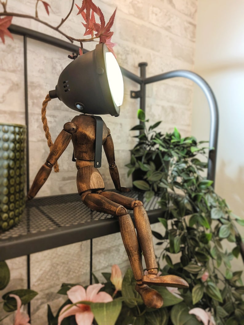 WOODEN MAN LAMP, Black Color, Portable Battery-powered Lamp, Unique ...