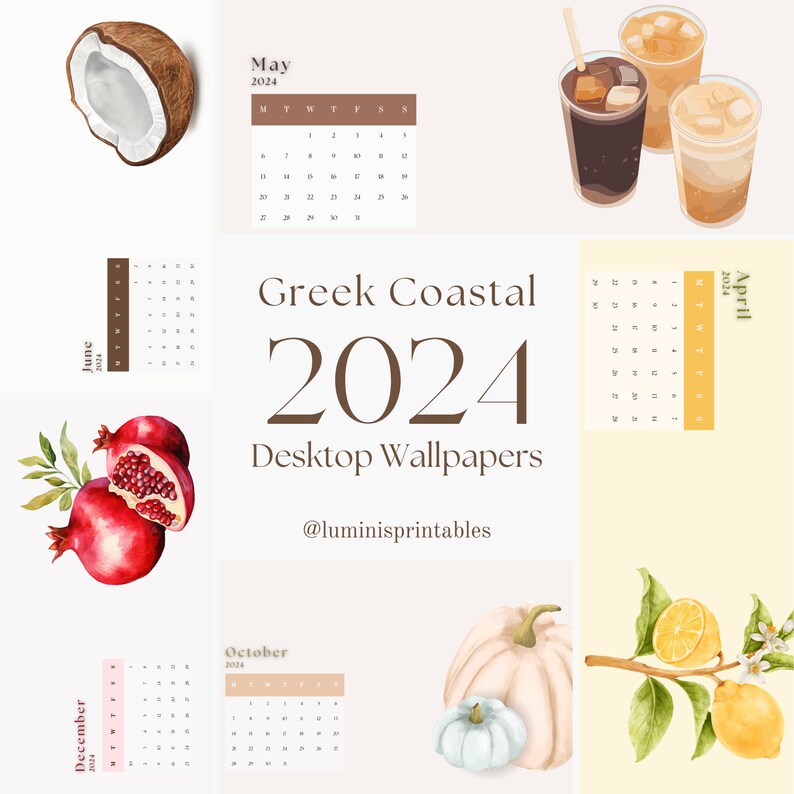 Greek Coastal 2024 Calendar Wallpaper Elegant Minimalistic Desktop ...