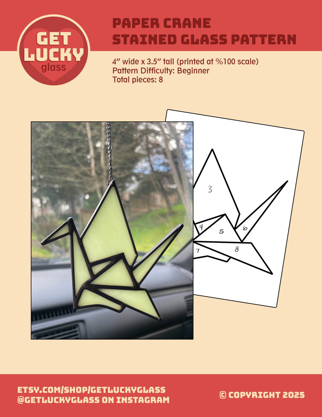 Origami Crane Stained Glass PATTERN Digital Download - Etsy