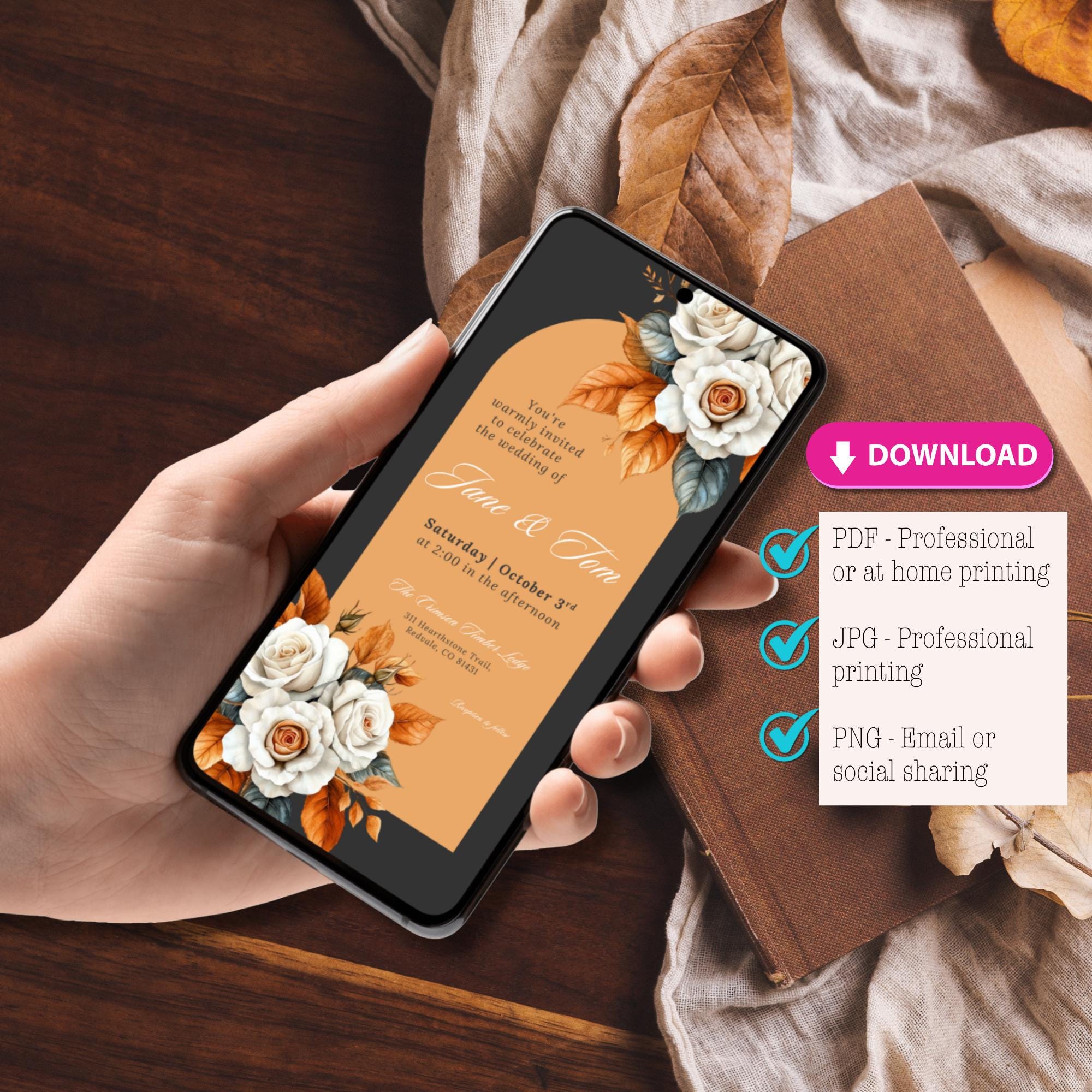 Editable Fall Autumn Floral Wedding Invitation Template, Printable ...