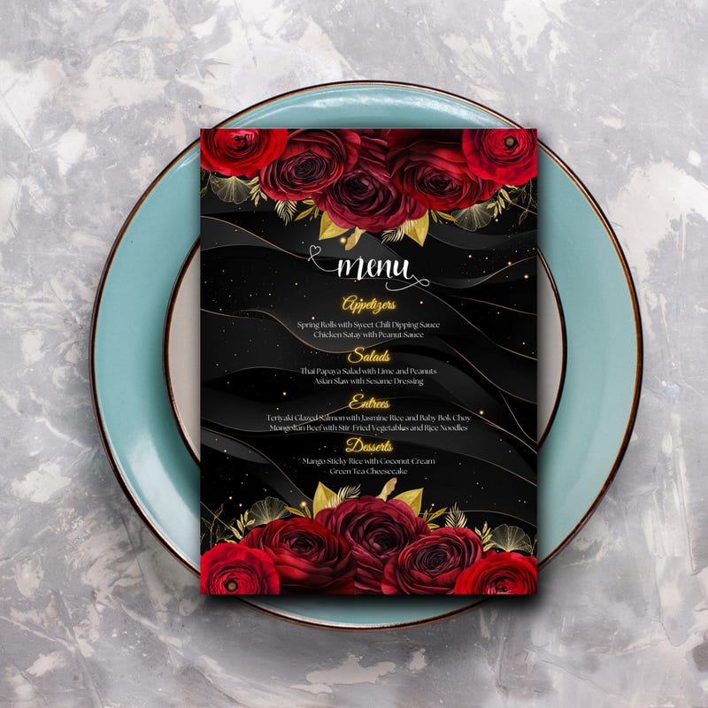 Red Rose Wedding Menu - Etsy