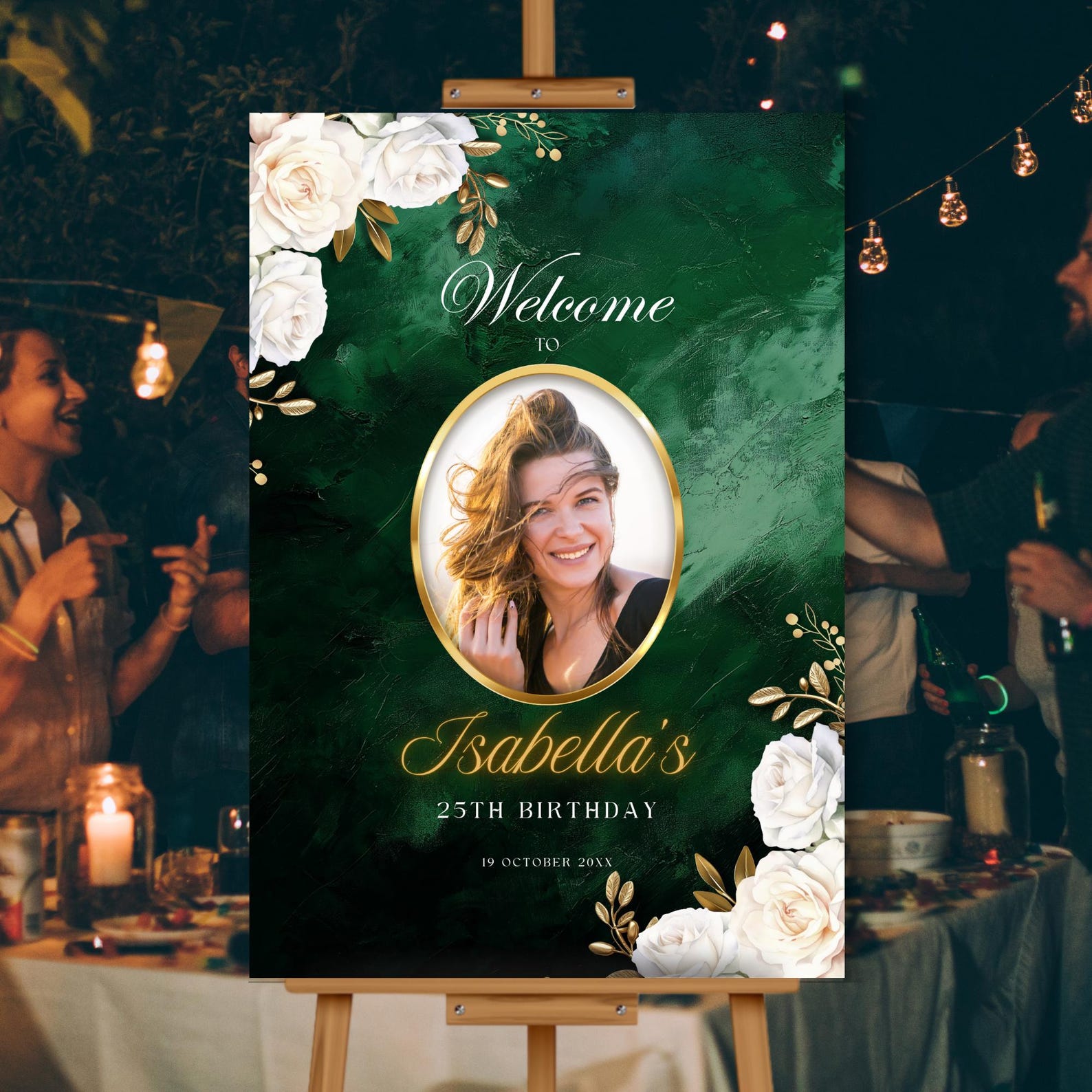 Editable Emerald Green Photo Birthday Welcome Sign Template, Printable ...