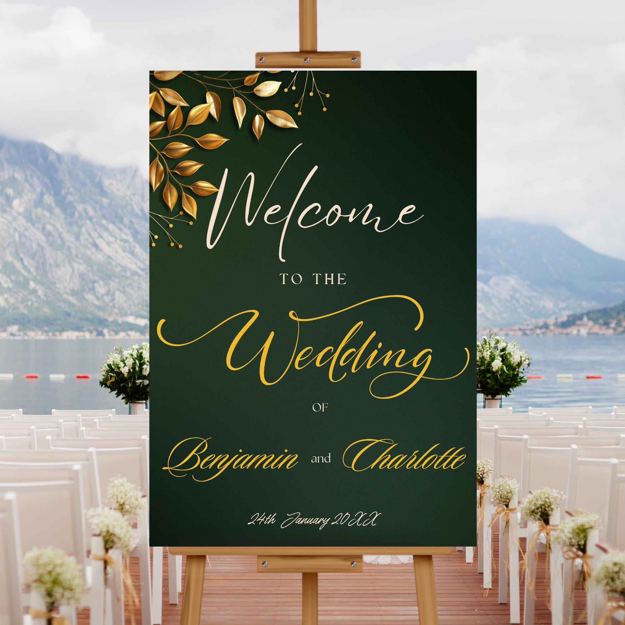 Editable Printable Emerald Green and Gold Wedding Welcome Sign ...