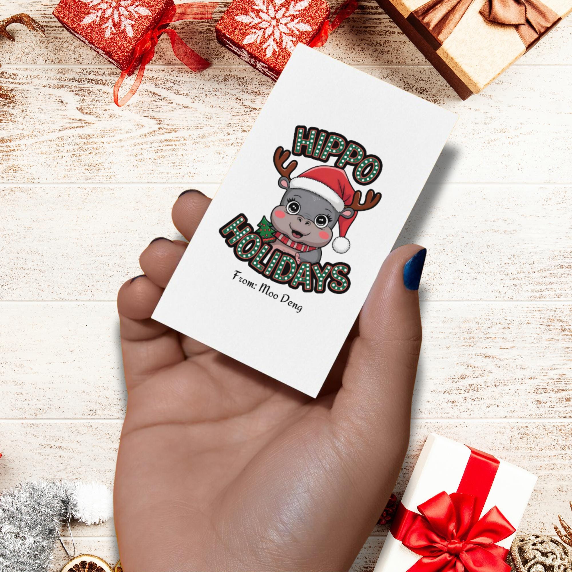Hippo Holidays Moo Deng PNG, Trending Baby Hippo Png, Christmas Moo ...