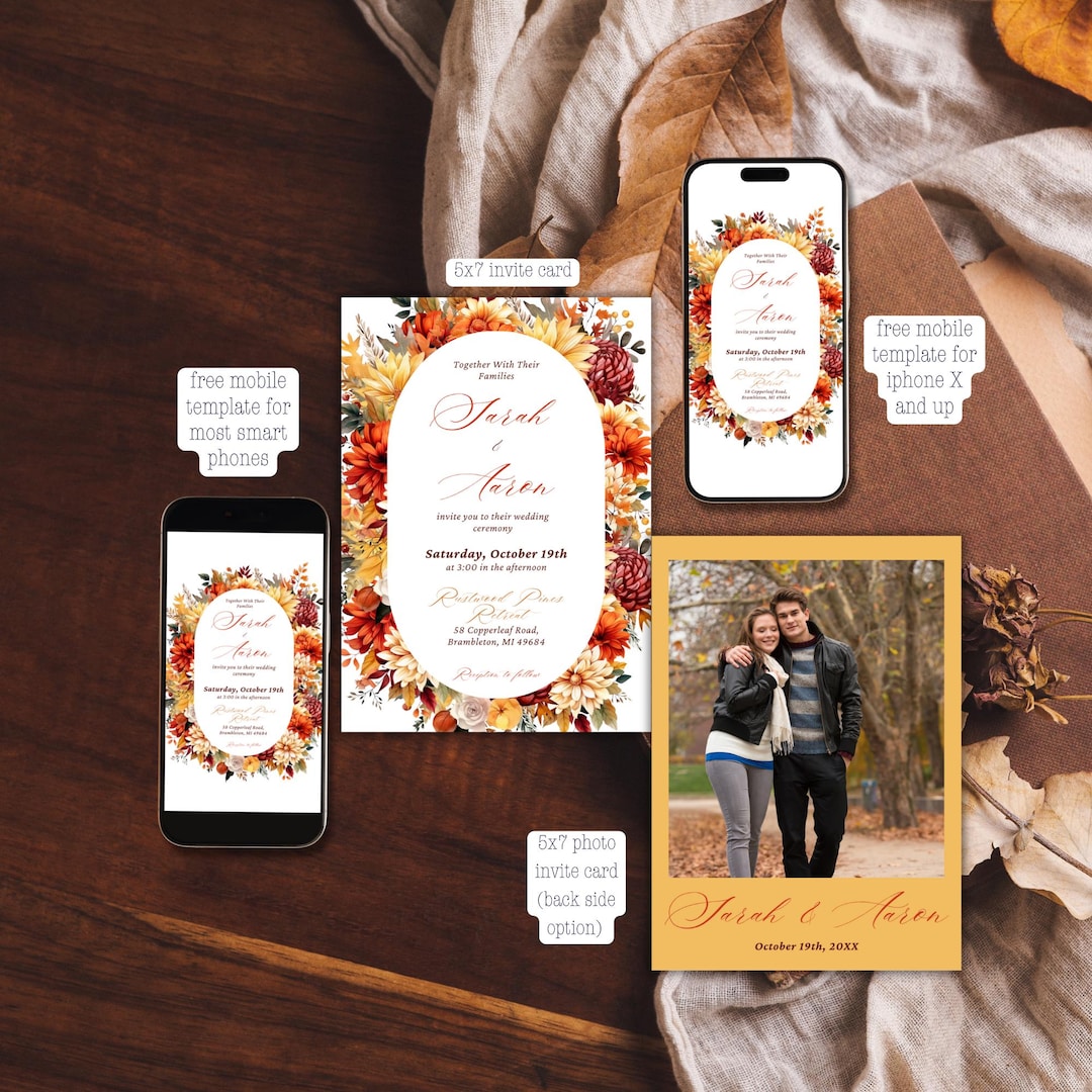 Editable Fall Floral Wedding Invitation Template, Printable Oval Floral ...