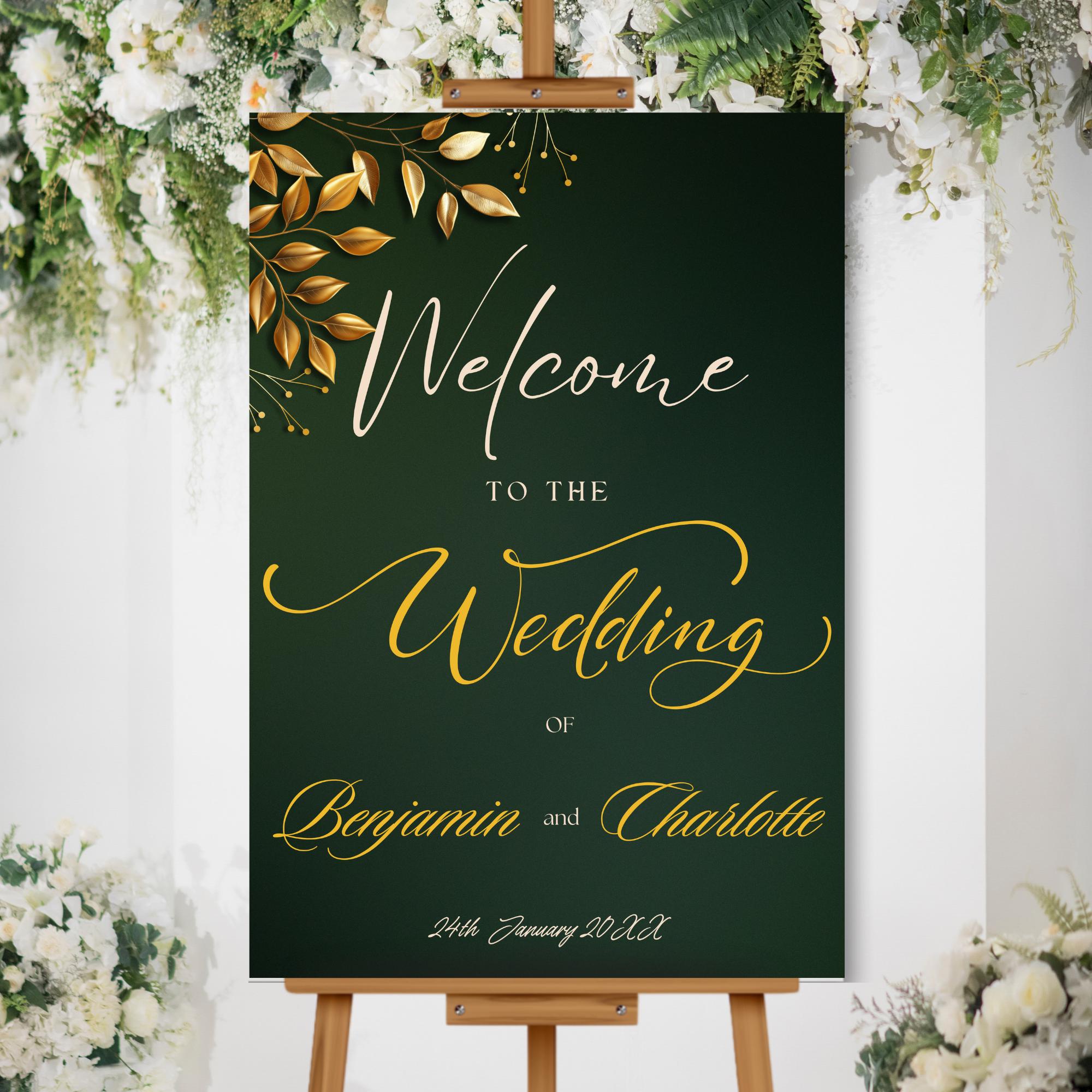 Editable Printable Emerald Green and Gold Wedding Welcome Sign ...