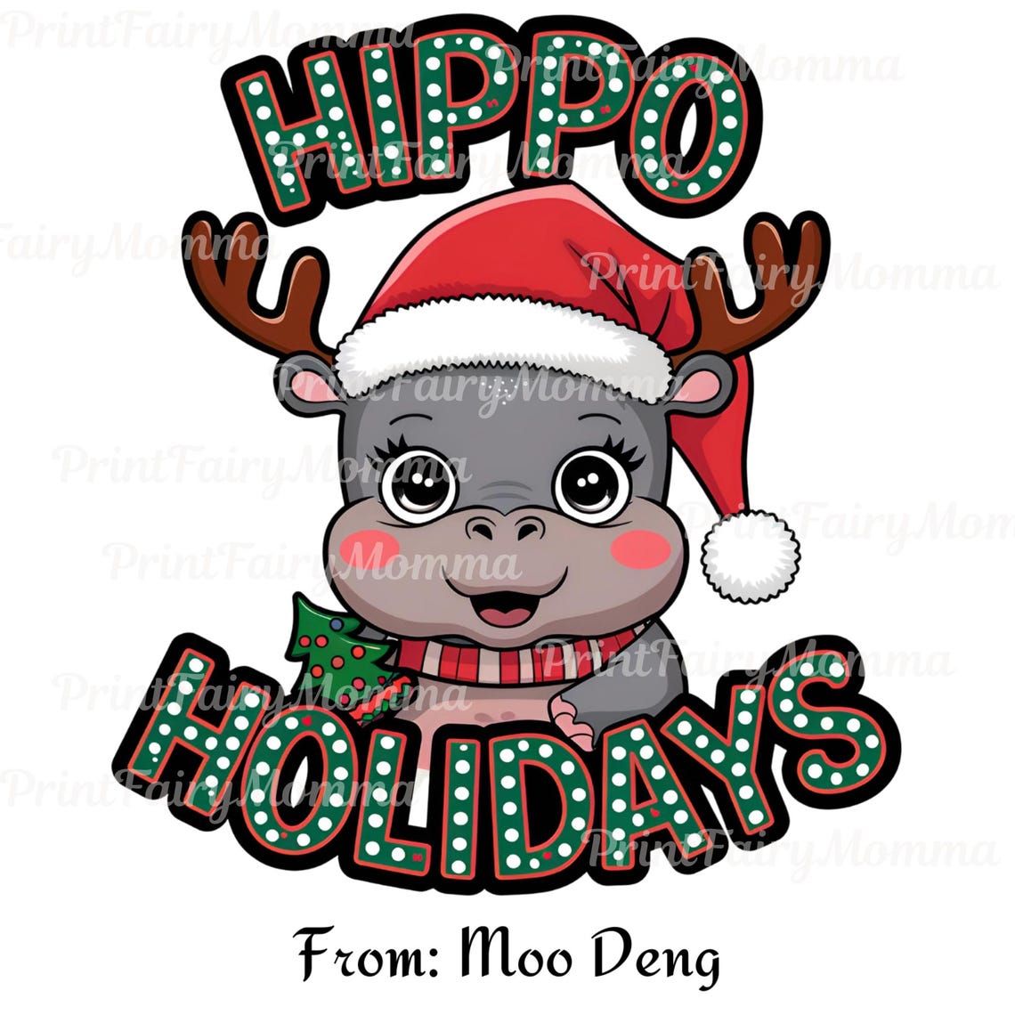 Hippo Holidays Moo Deng PNG, Trending Baby Hippo Png, Christmas Moo ...