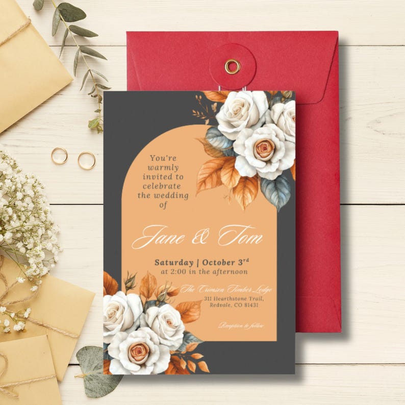 Editable Fall Autumn Floral Wedding Invitation Template, Printable ...