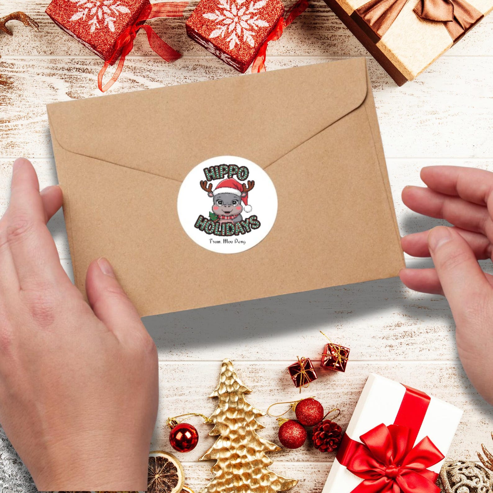 Hippo Holidays Moo Deng PNG, Trending Baby Hippo Png, Christmas Moo ...