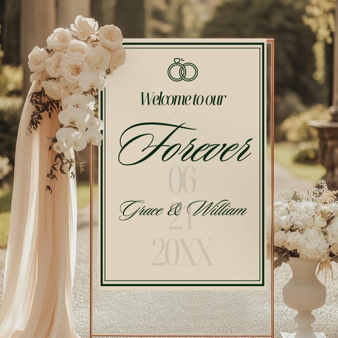 Editable Old Money Wedding Welcome Sign Template, Printable Beige Green ...