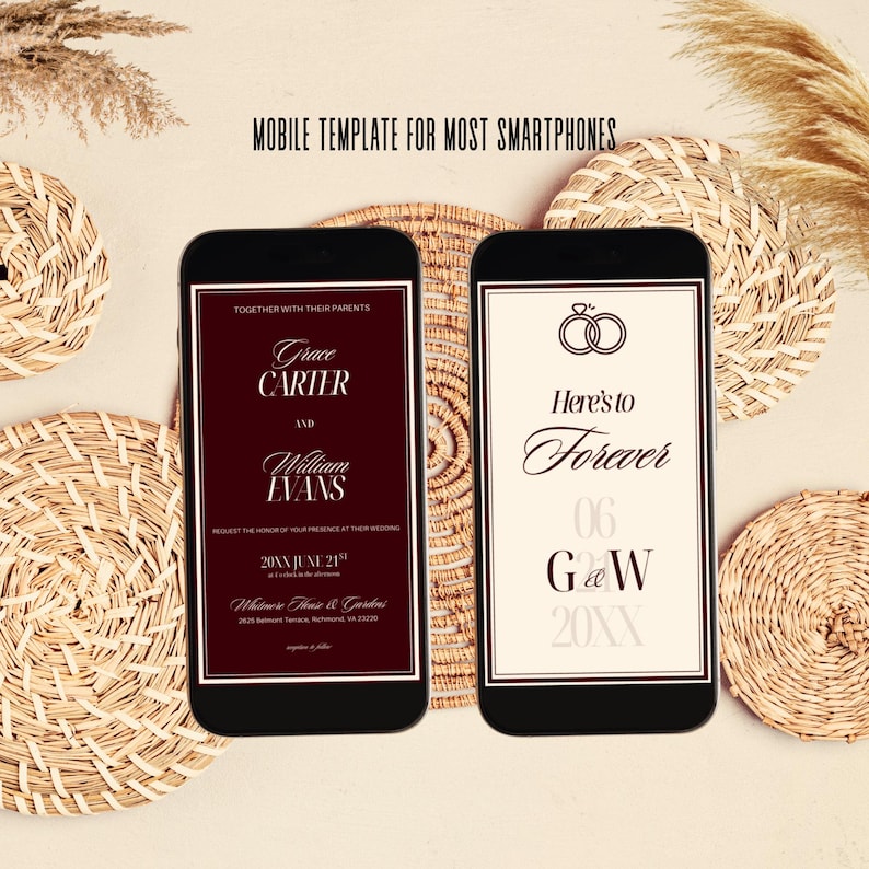 Editable Old Money Wedding Invitation Template, Printable Burgundy ...