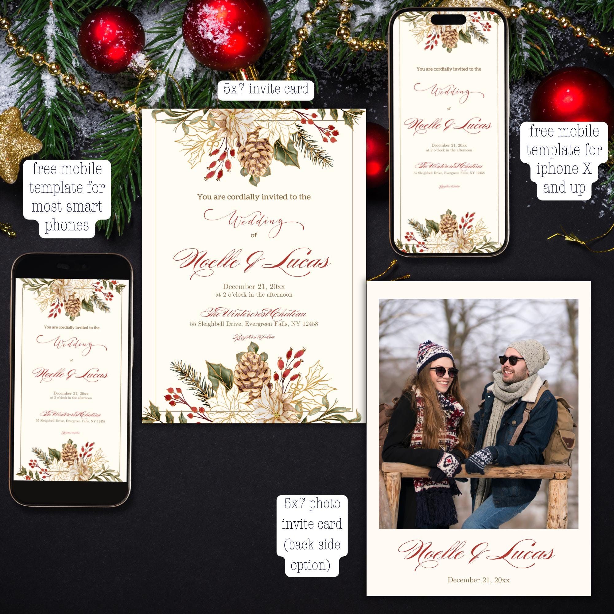 Editable Christmas Wedding Invitation Template, Printable Winter ...