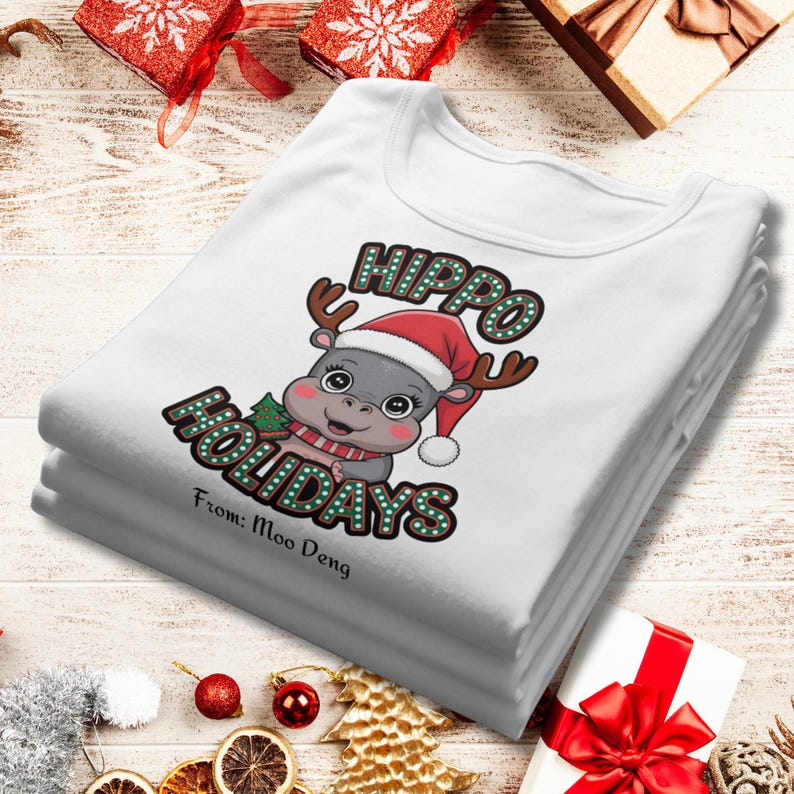 Hippo Holidays Moo Deng PNG, Trending Baby Hippo Png, Christmas Moo ...