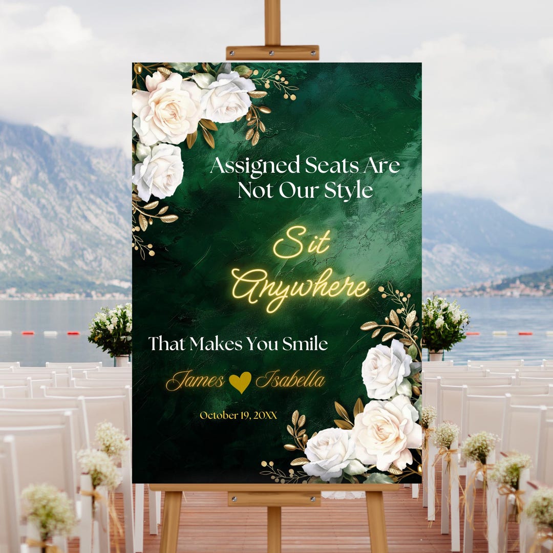 Editable Emerald Green Wedding Open Seating Chart Template, Printable ...