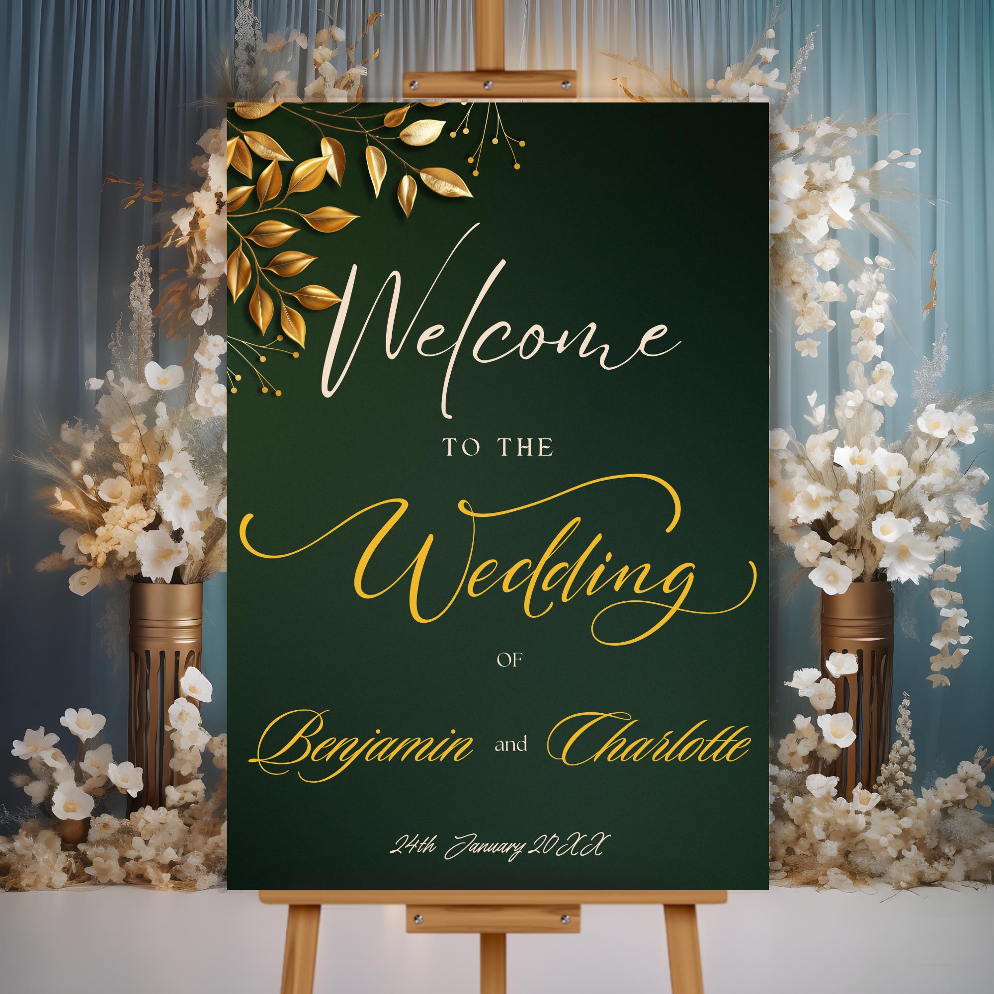 Editable Printable Emerald Green and Gold Wedding Welcome Sign ...
