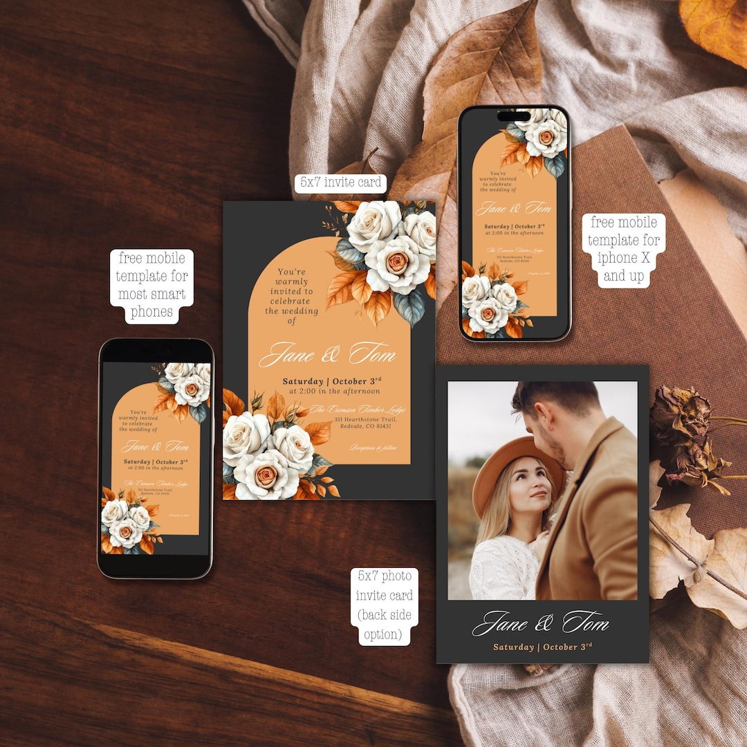 Editable Fall Autumn Floral Wedding Invitation Template, Printable ...
