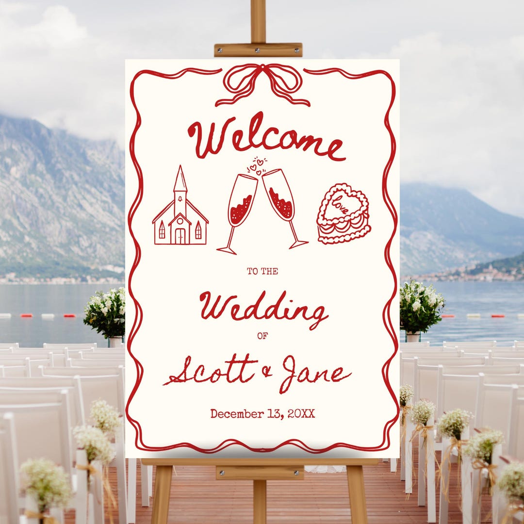 Editable Hand Drawn Wedding Welcome Sign Template, Printable ...