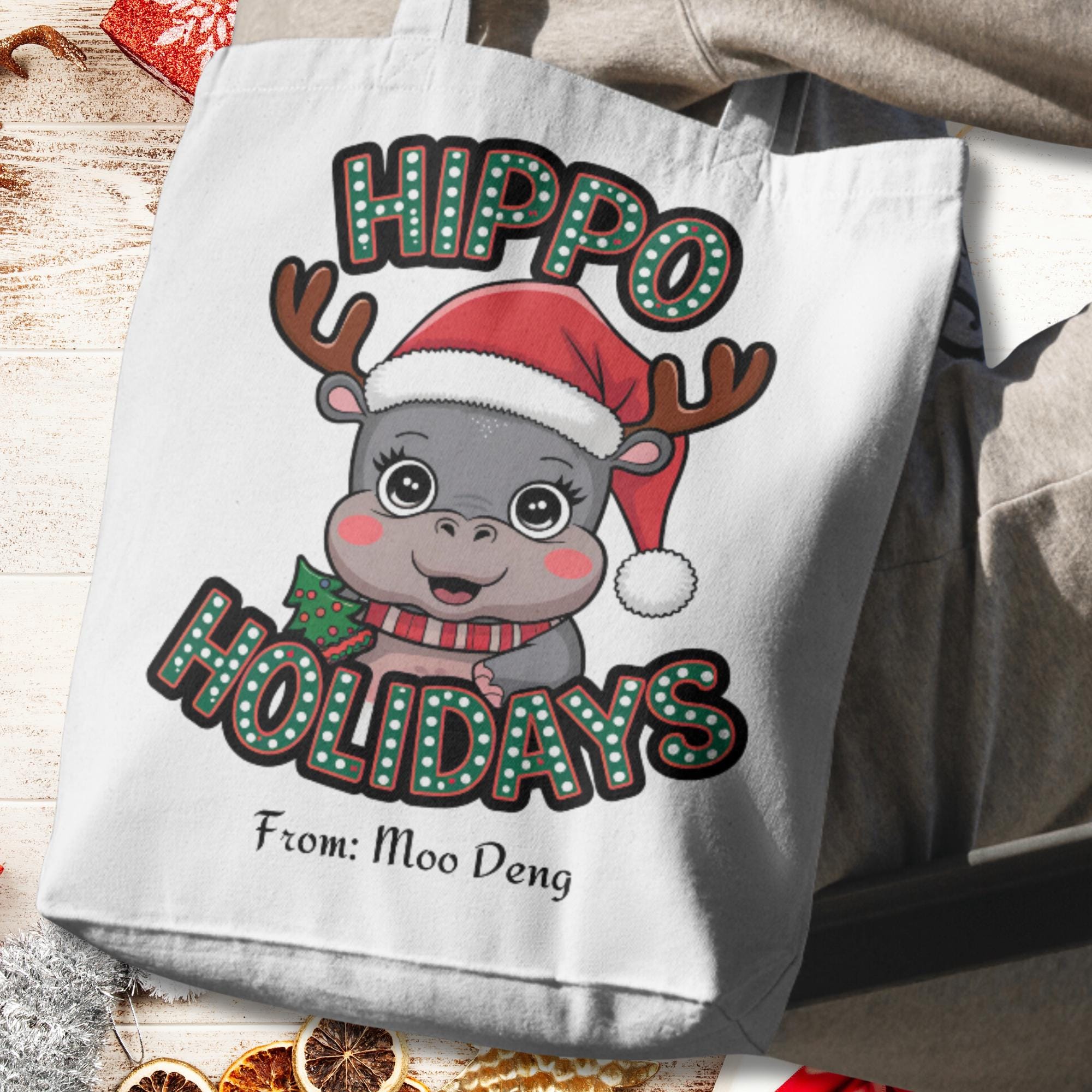 Hippo Holidays Moo Deng PNG, Trending Baby Hippo Png, Christmas Moo ...
