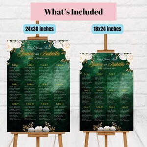 Editable Emerald Green and Gold Wedding Seating Chart Template, Green ...