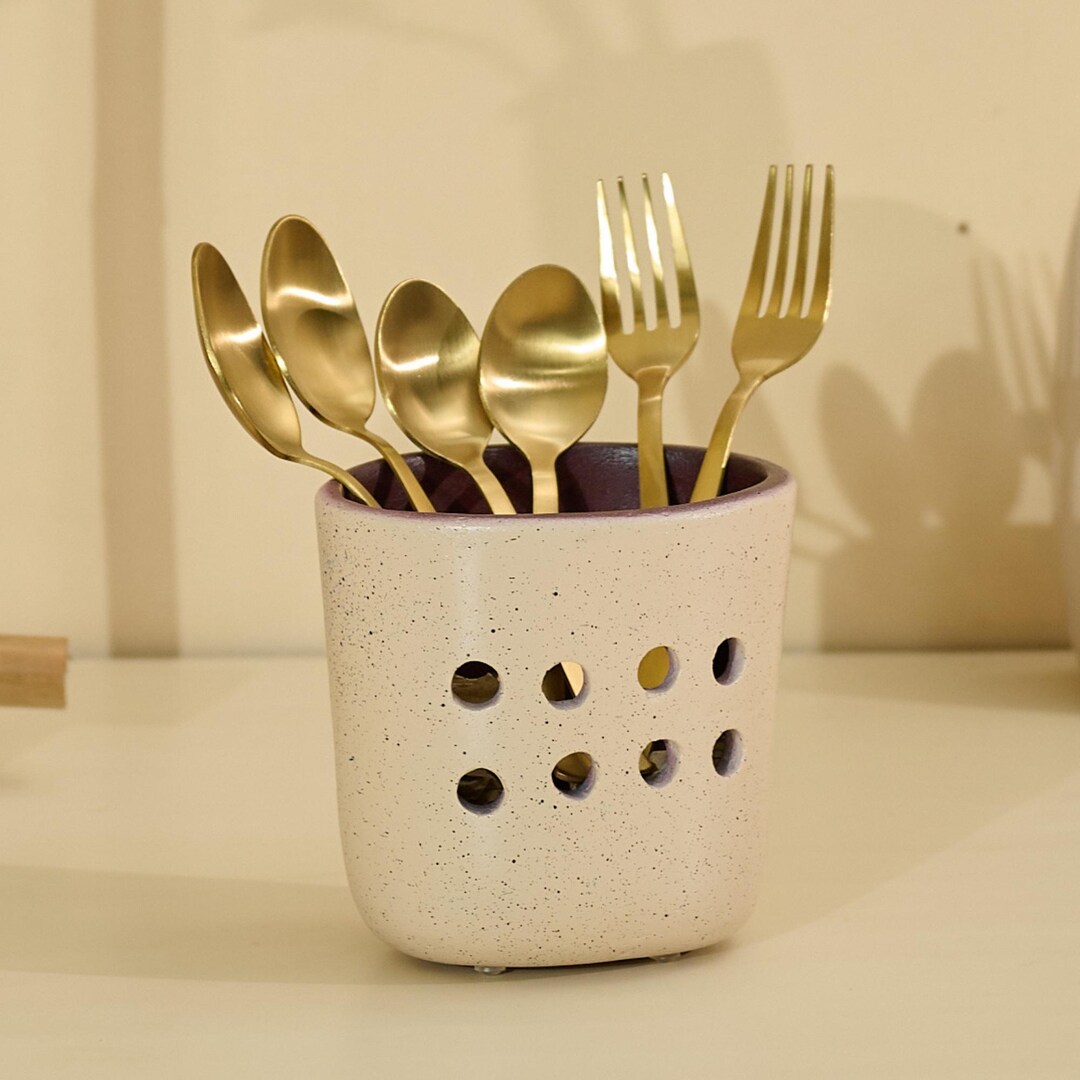 Brick Brown® Handcrafted Pebble Terracotta Cutlery Holder Spoon Stand ...
