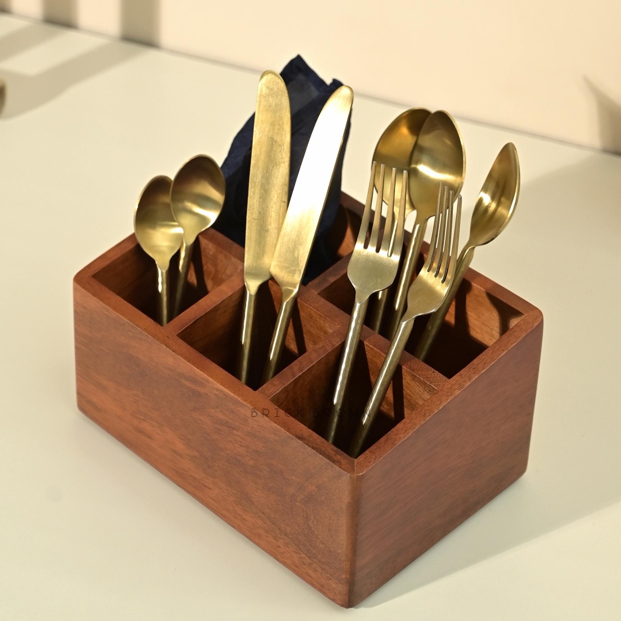 Brick Brown ® Handcrafted Wooden Spoon Stand for Kitchen | Cutlery ...