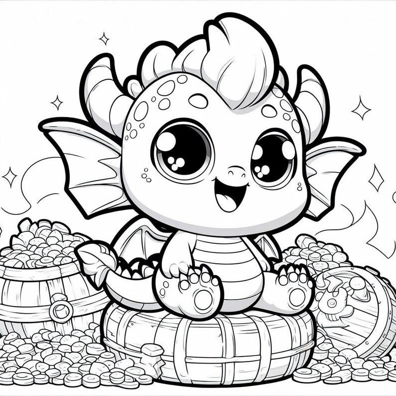 Chibi Dragon Coloring Book - Etsy
