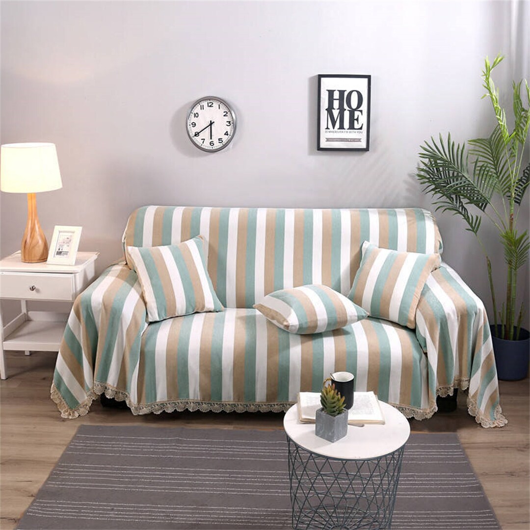 Green Stripe Sofa Cover,candy Color Sofa Cover,chenille Sofa Cover,boho ...