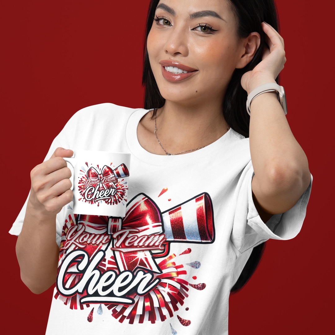 Personalized Cheer Bow PNG: Crimson Red & White, Team Spirit (digital ...