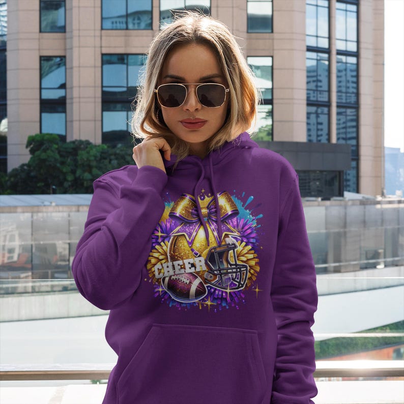 Purple Gold Football Cheer Design PNG Glitter Helmet & Pom Poms ...