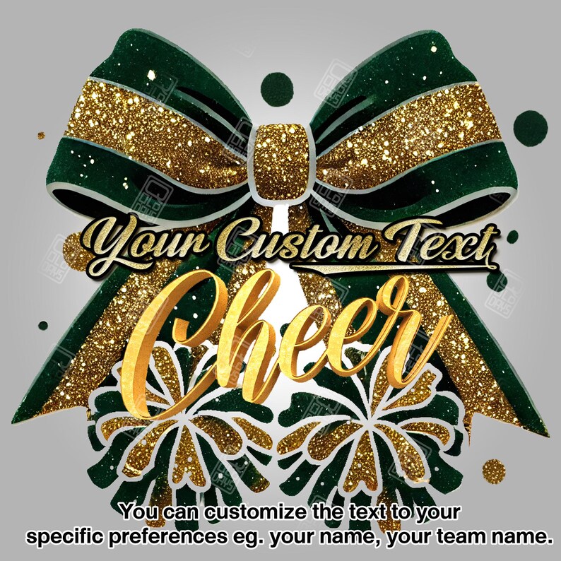 Personalized Cheer Bow PNG: Green & Gold Glitter, Custom Team Design ...