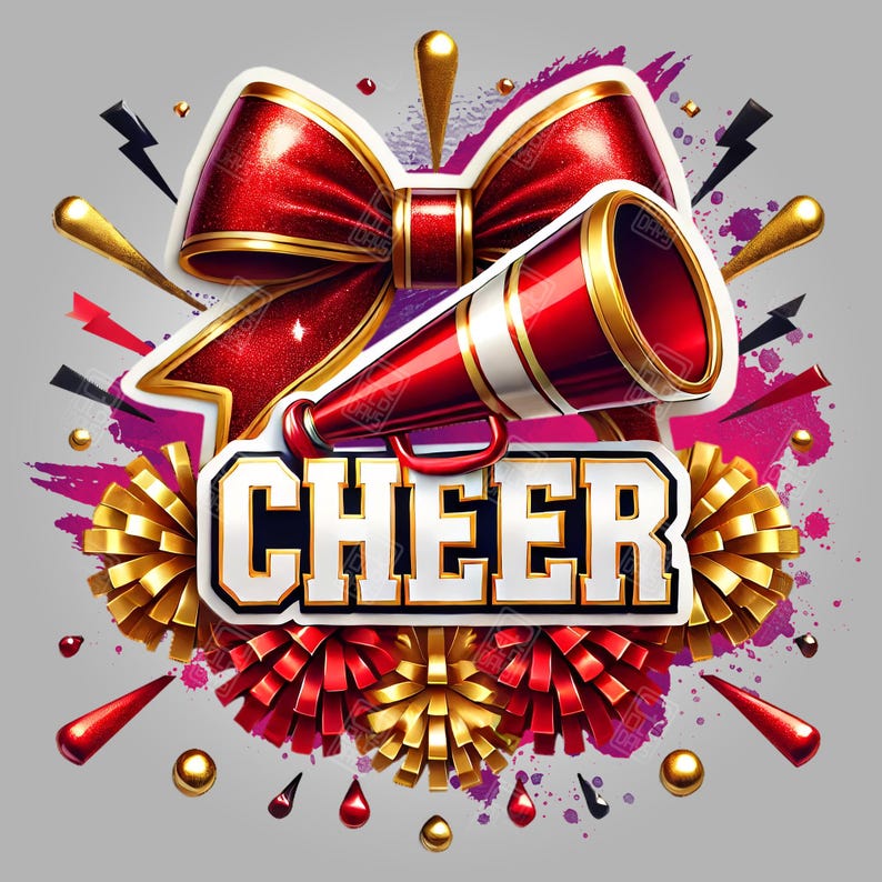 Scarlet Red Gold Cheerleading PNG, Cheer Bow and Pom Poms Sublimation ...