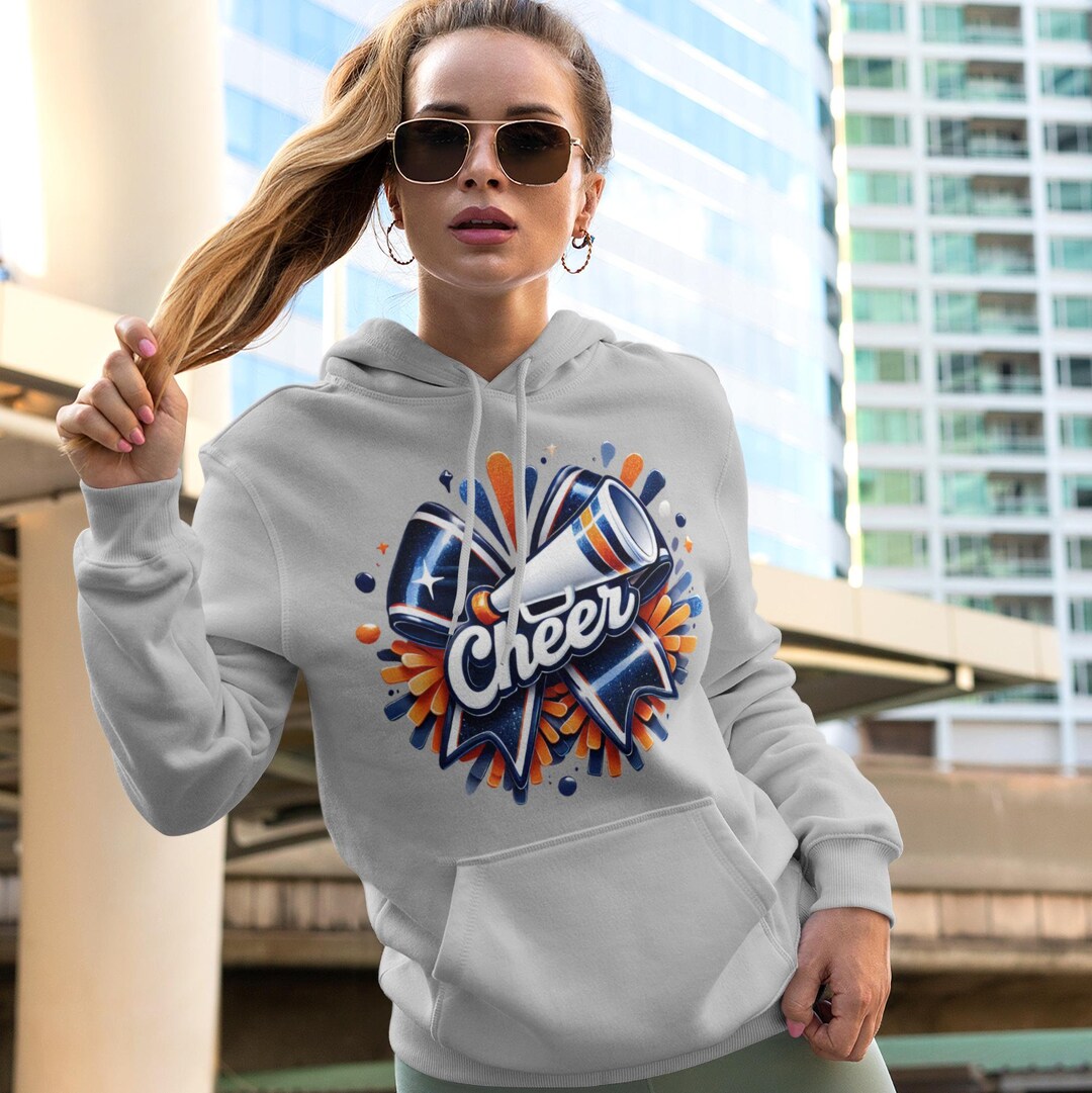 Cheer Navy Blue Orange Sublimation PNG Cheerleading Bow & Megaphone ...