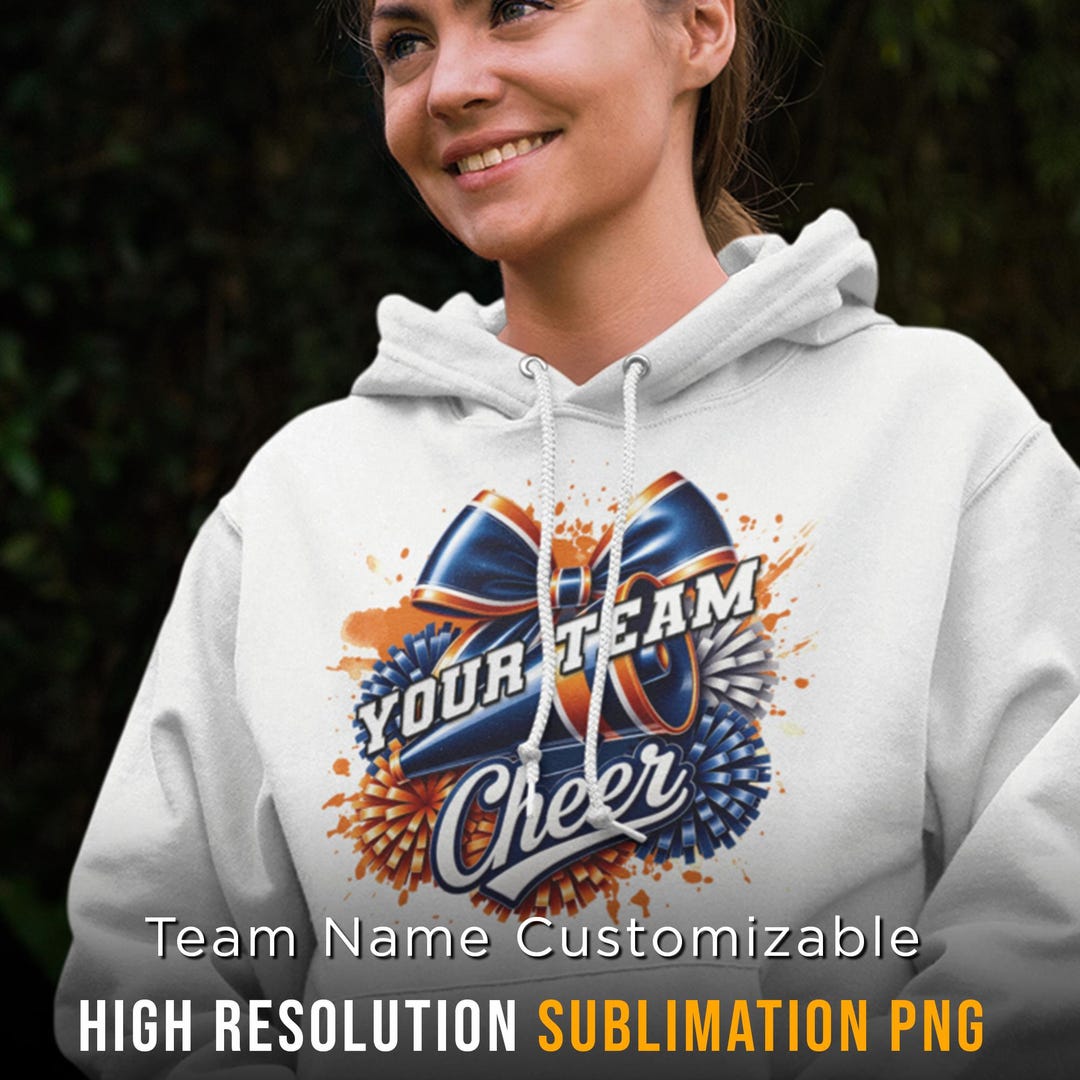 Personalized Navy, Orange & White Cheer Bow PNG: Team Spirit ...