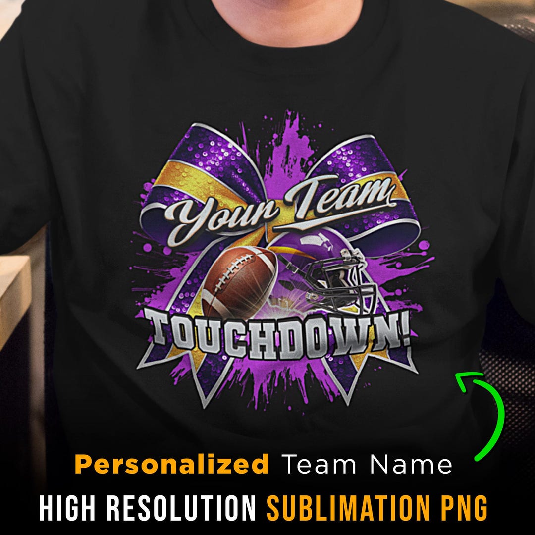 Personalized Purple & Gold Football Team Cheer Bow PNG | Touchdown ...