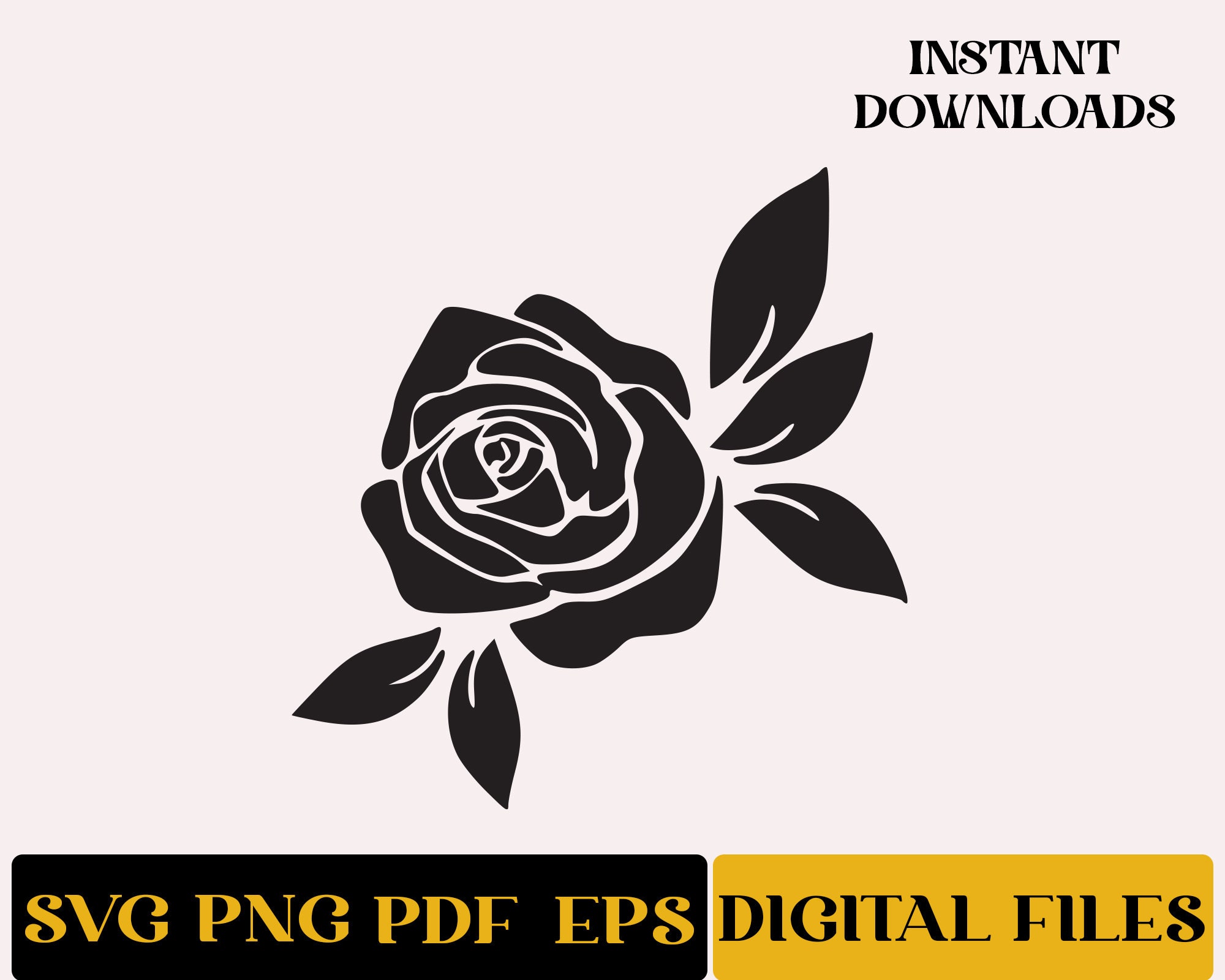 Rose Svg Romantic Rose Svg Rose With Leaves Svg Rose Vector Valentines ...