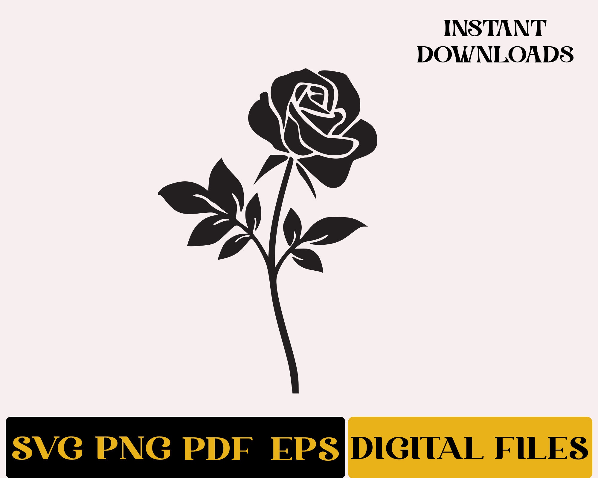 Rose With Leaves Svg Rose Vector Rose Flower Svg Rose Vibes Svg Flower ...