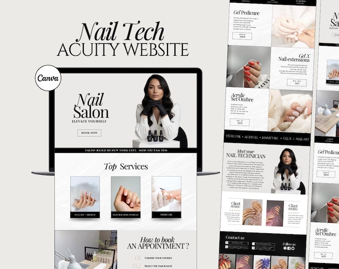 Nail Tech Website Template, Acuity Scheduling, Editable Canva Design - Etsy