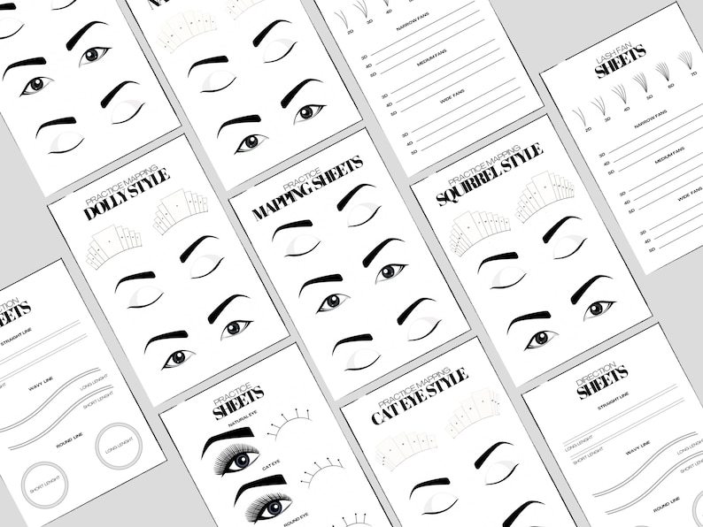 Lash Map Practice Sheets, Eyelash Mapping Sheets, Eyelash Styling, Lash ...