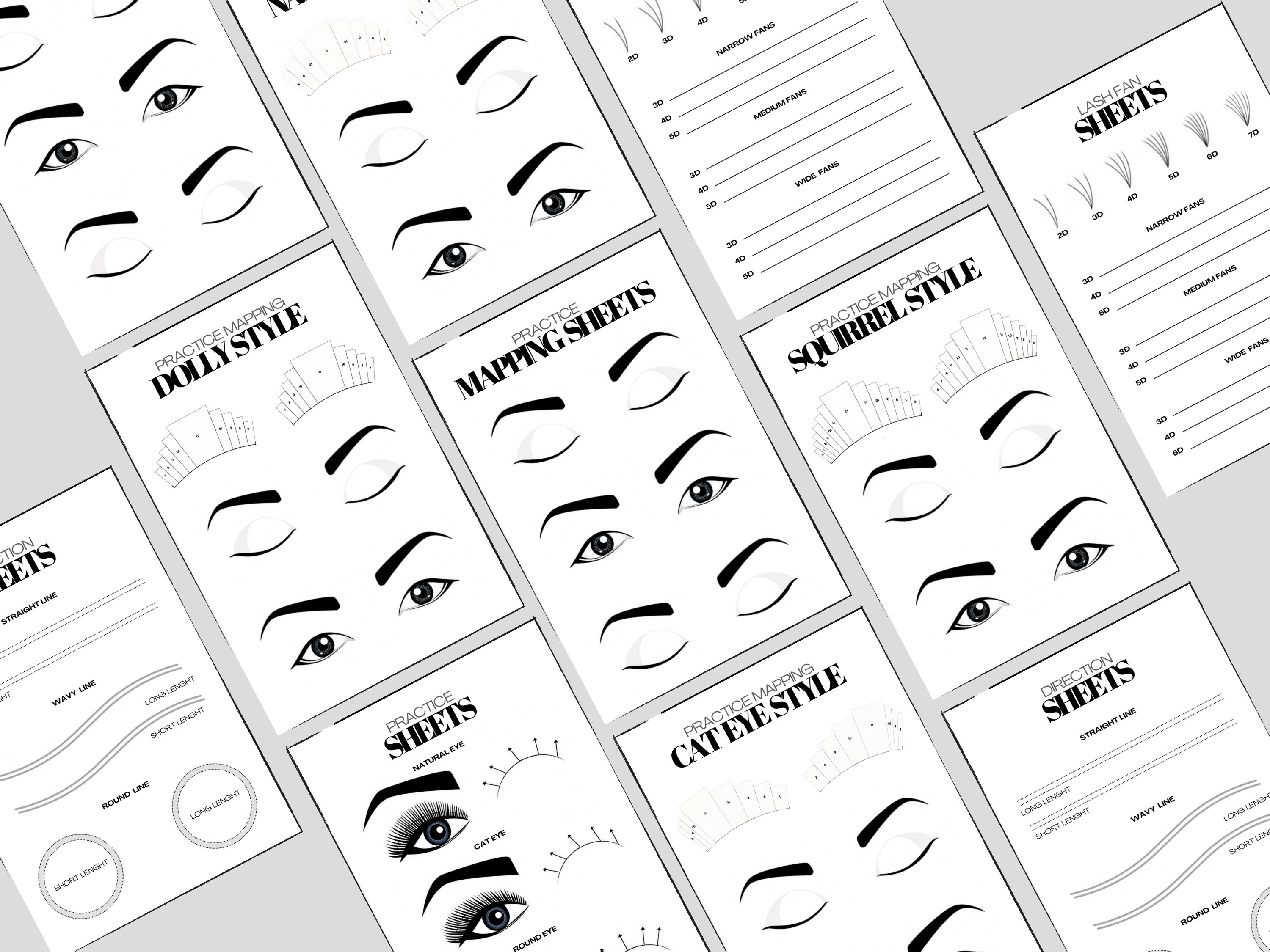 Lash Map Practice Sheets, Eyelash Mapping Sheets, Eyelash Styling, Lash ...