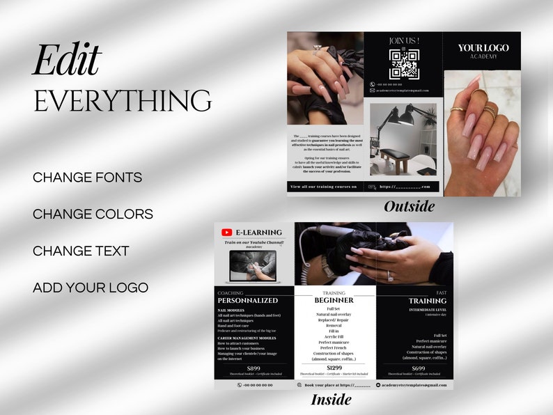 Nails Trainer Trifold Brochure Template, Printable Nails Technician ...