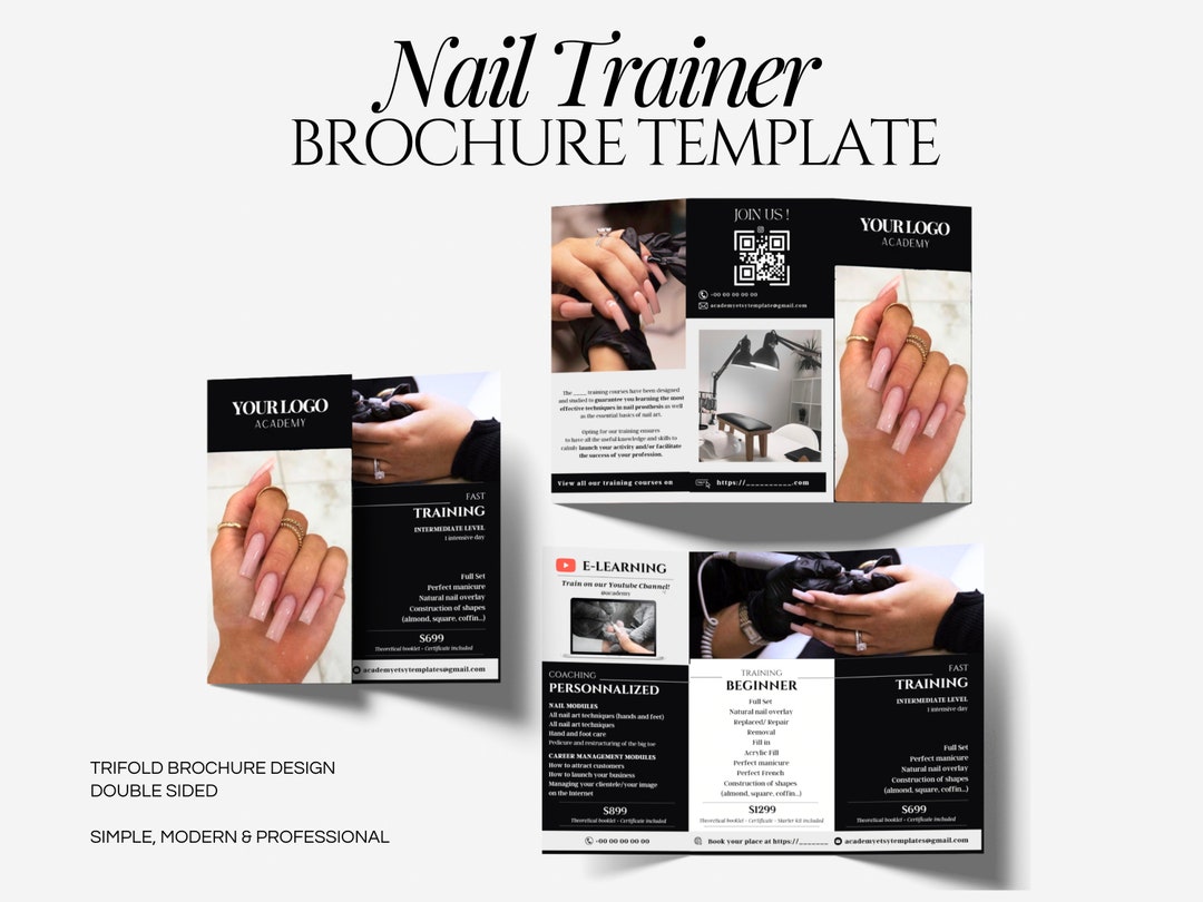 Nails Trainer Trifold Brochure Template, Printable Nails Technician ...
