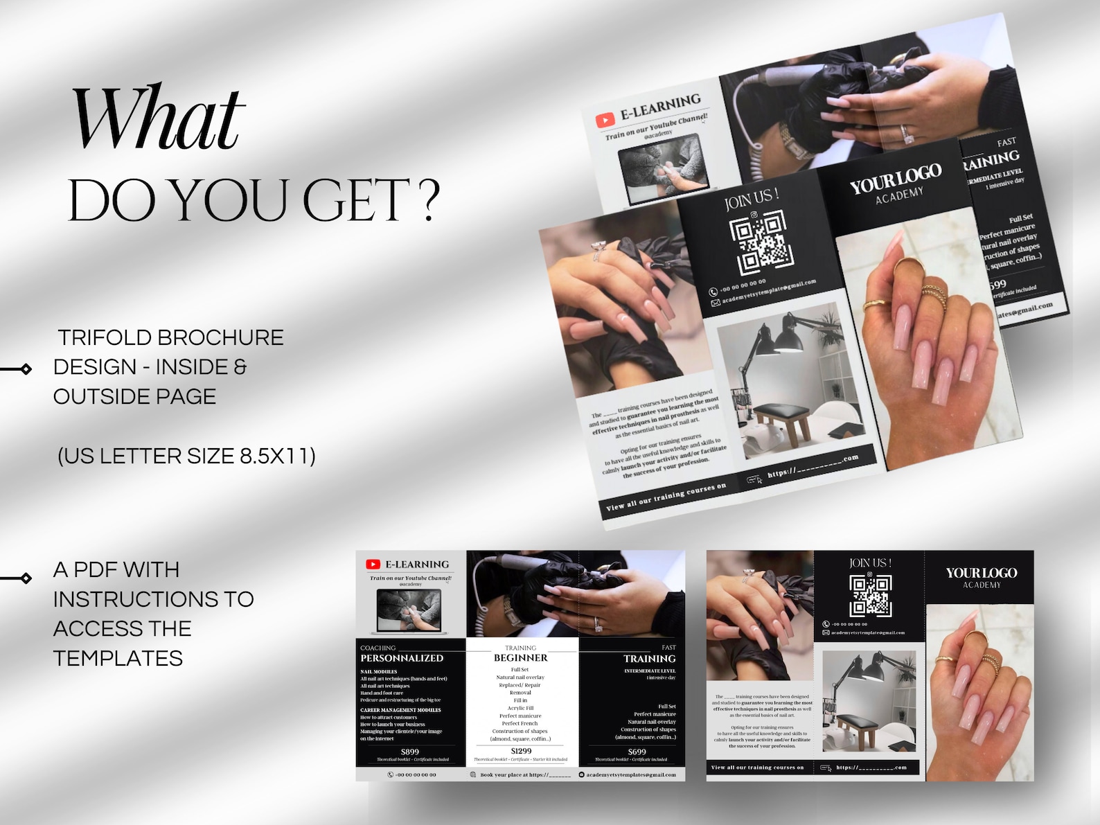 Nails Trainer Trifold Brochure Template, Printable Nails Technician ...